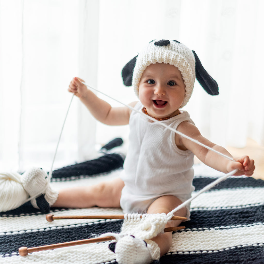 Snoopy Baby Hat and Booties Set Knitting Kit | Stitch & Story