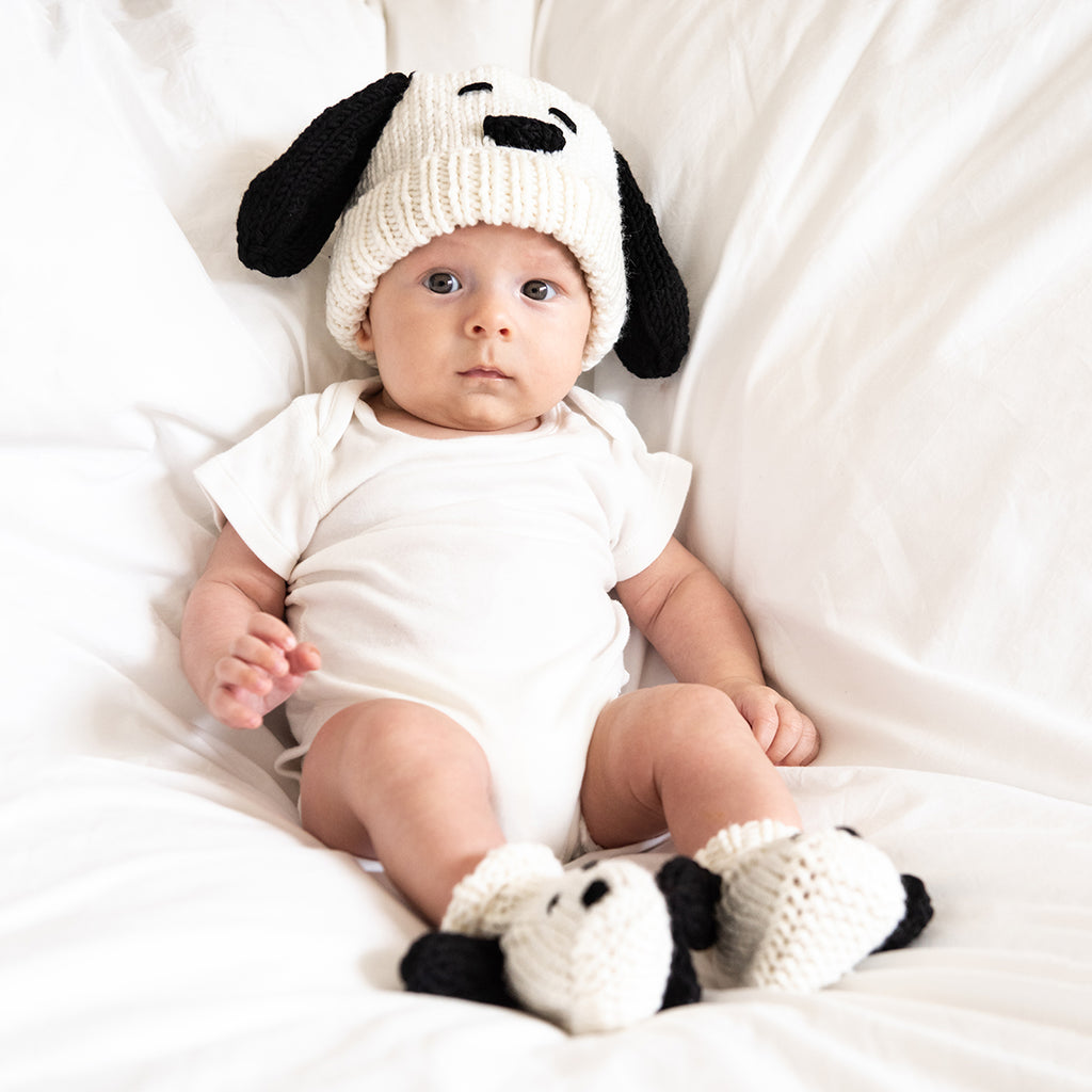 Snoopy Baby Hat and Booties Set Knitting Kit | Stitch & Story